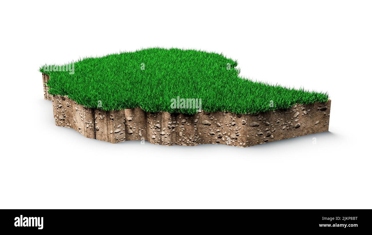 Ethiopia map soil land geology cross section with green grass 3d ...