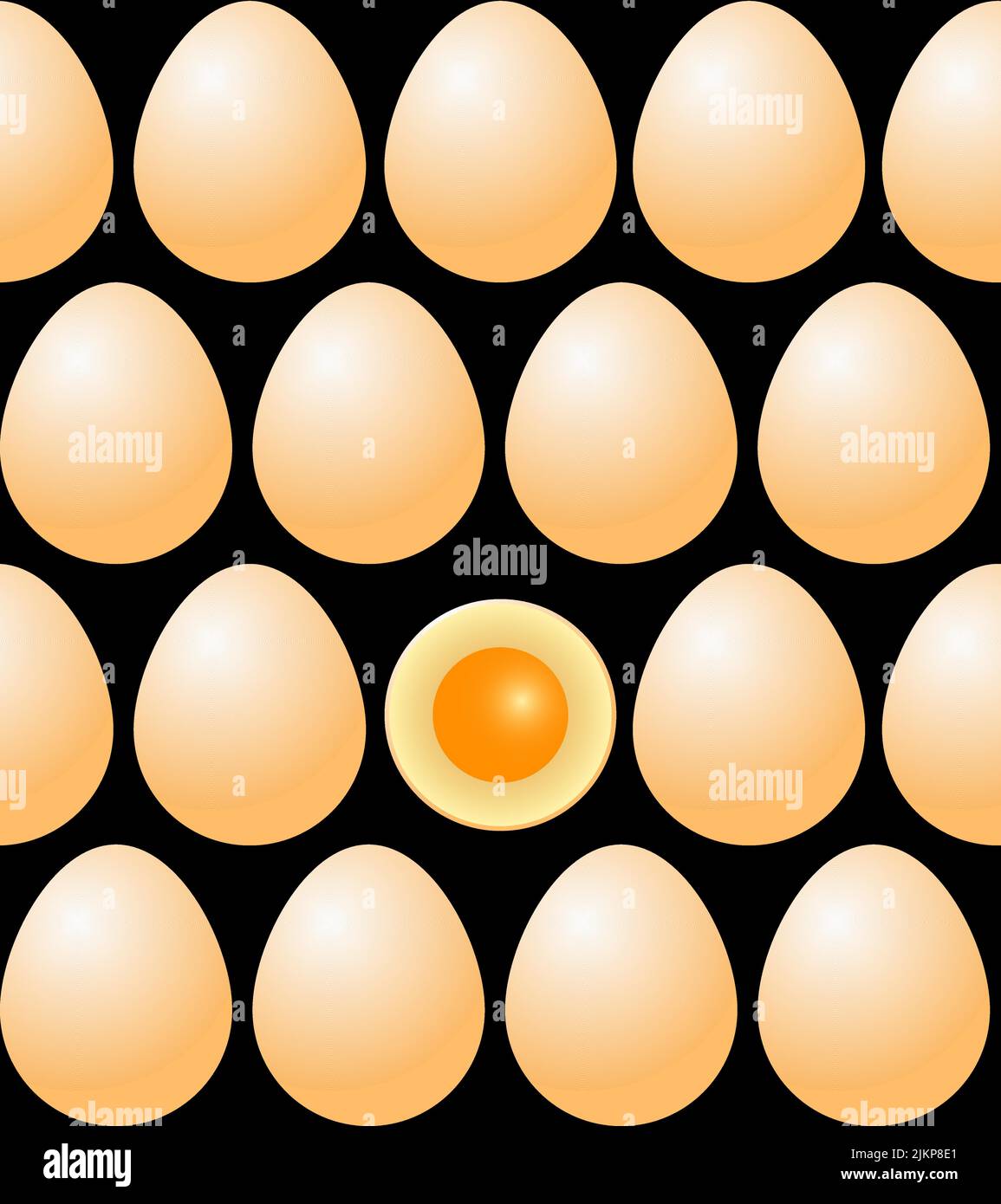 Chicken eggs white, symmetrically located. One egg cut in half ...