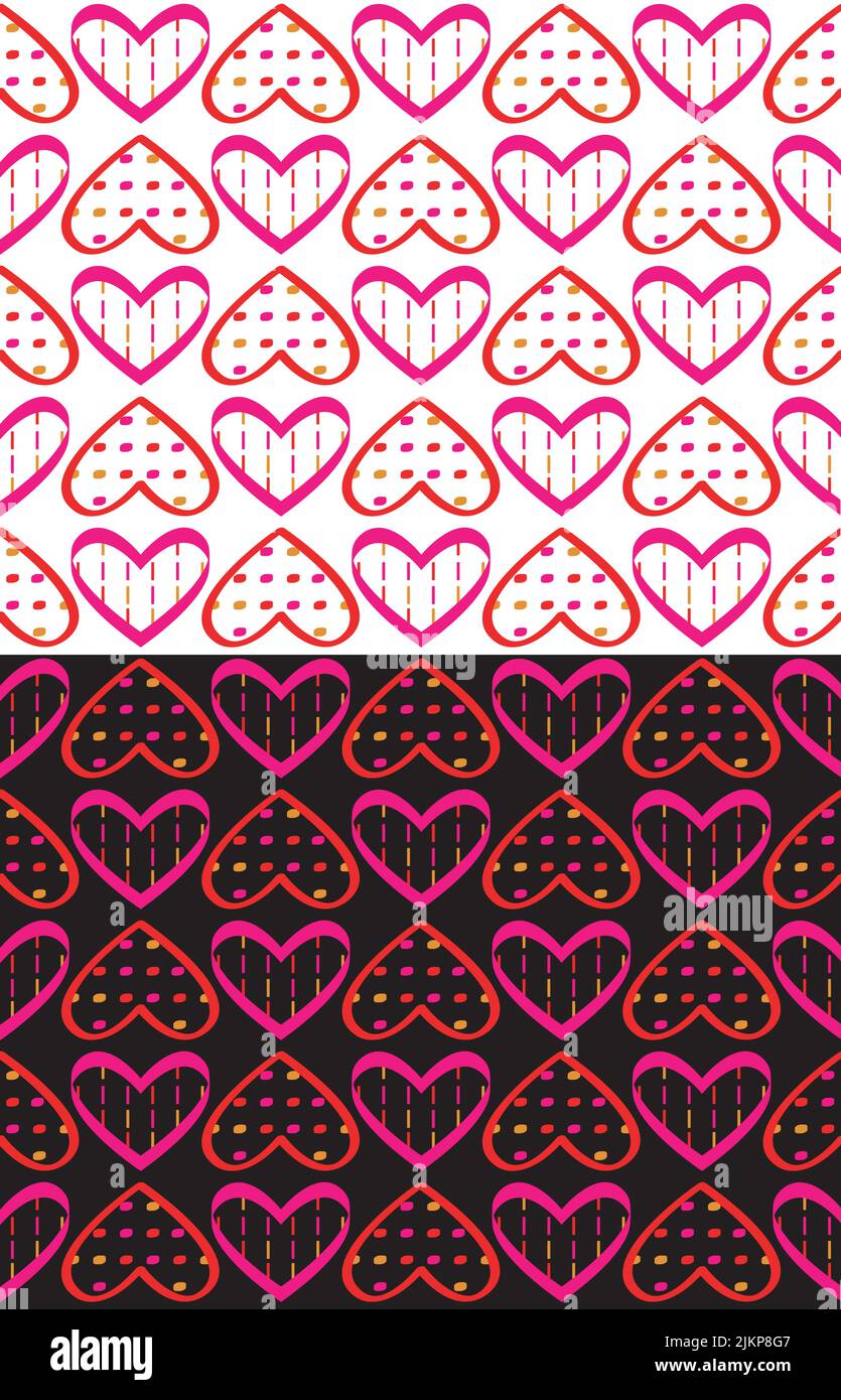 Geometrical pink hearts, festive seamless pattern. Bright colored grid ...