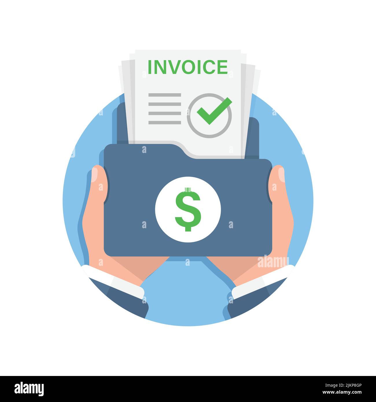 Invoice in hand illustration in flat style. Transaction document vector ...