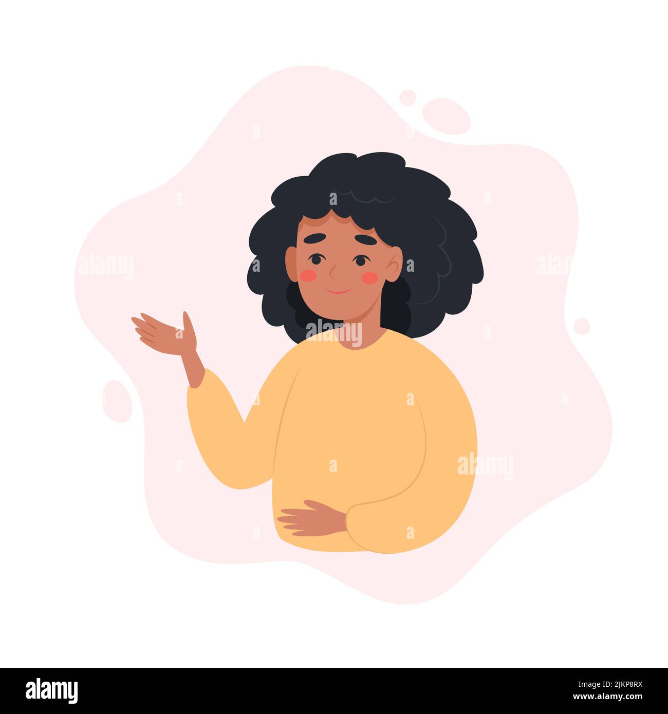 Woman explaining, presenting or showing something. Cute character ...