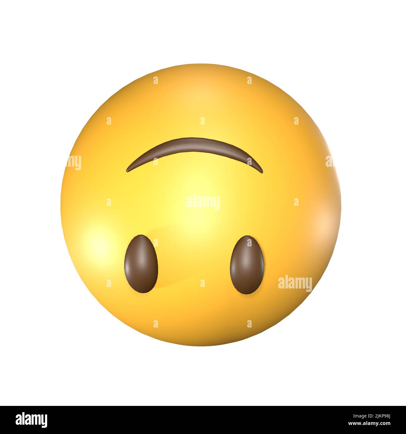 A 3D illustration of an upside-down yellow smiling emoji on a white ...