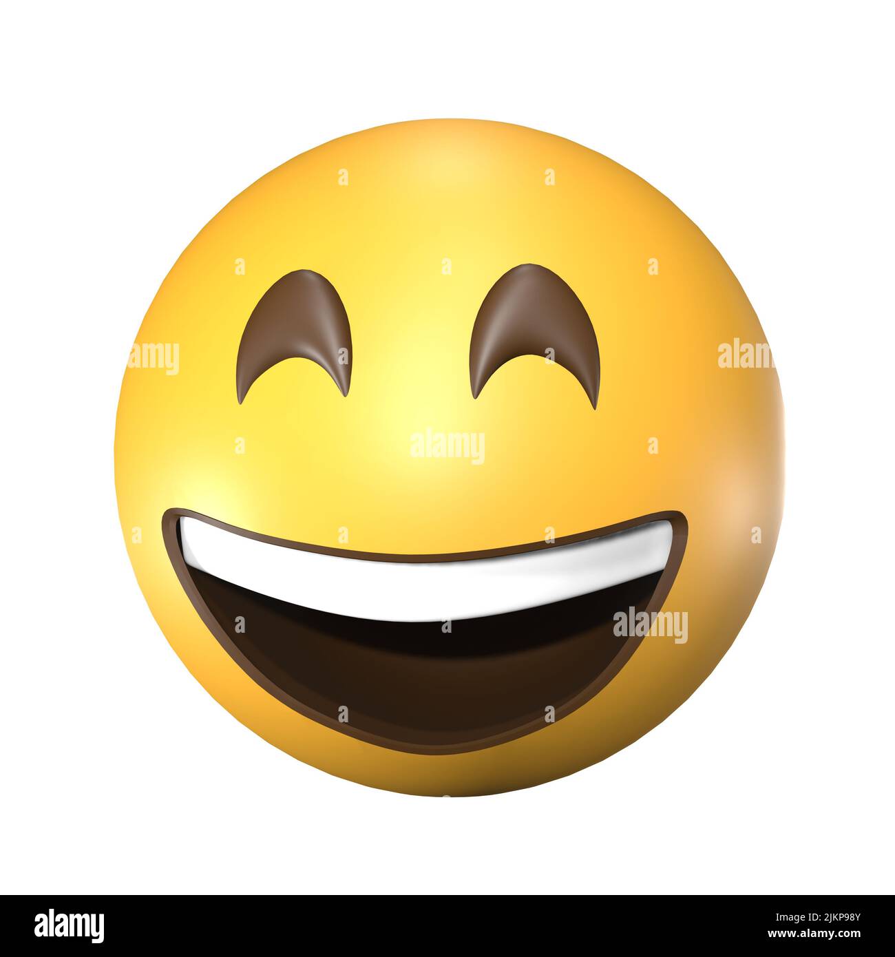 A 3D illustration of a yellow laughing emoji on a white background ...