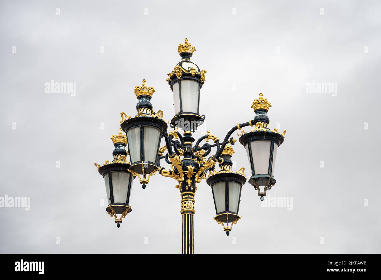 Detail of the lampposts in the courtyard of the royal palace in Madrid ...