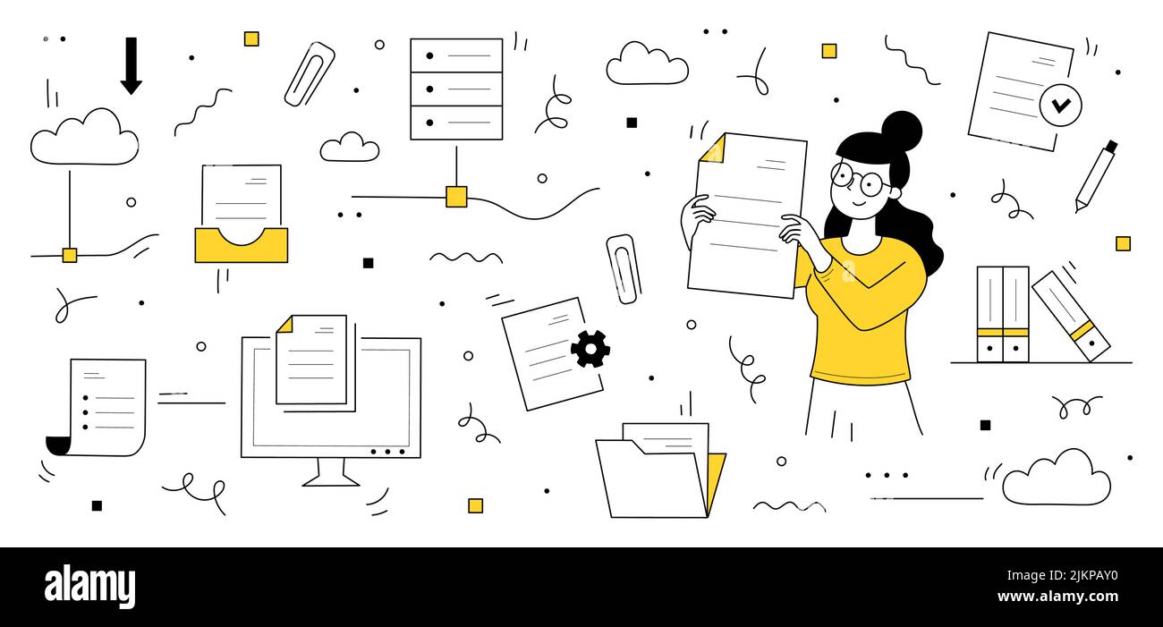 Data archive organization, office documents and files storage. Vector ...