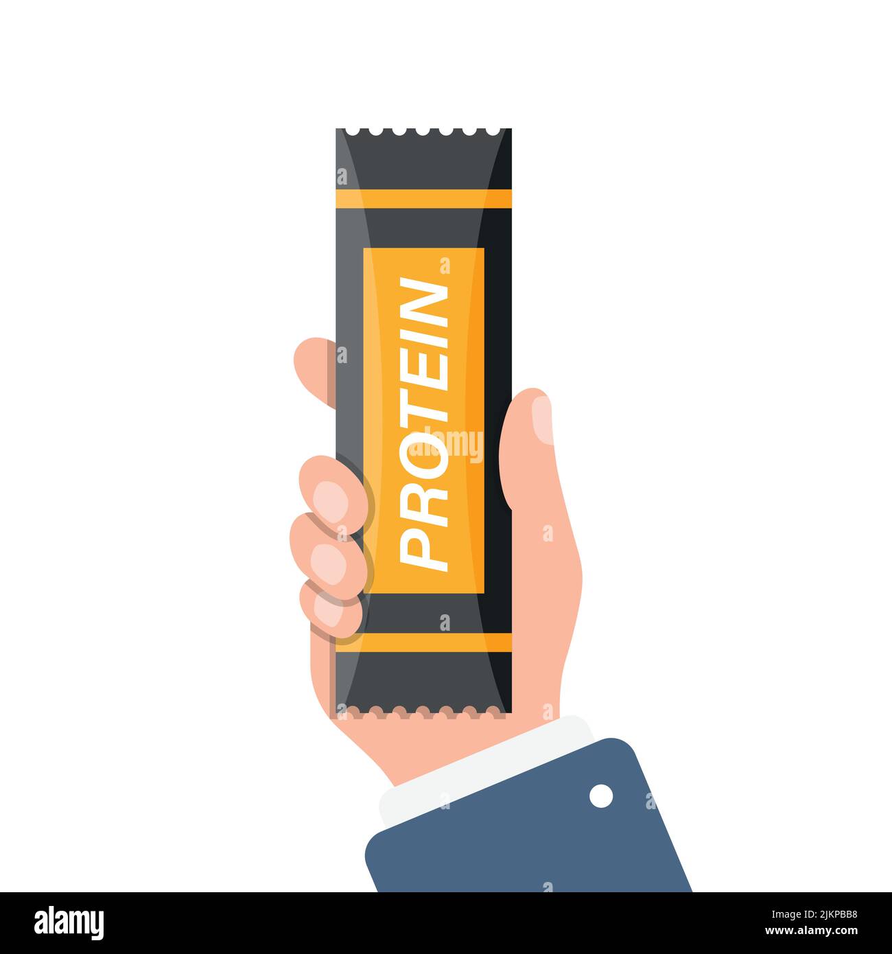 Protein bar in hand illustration in flat style. Fitness dessert vector ...