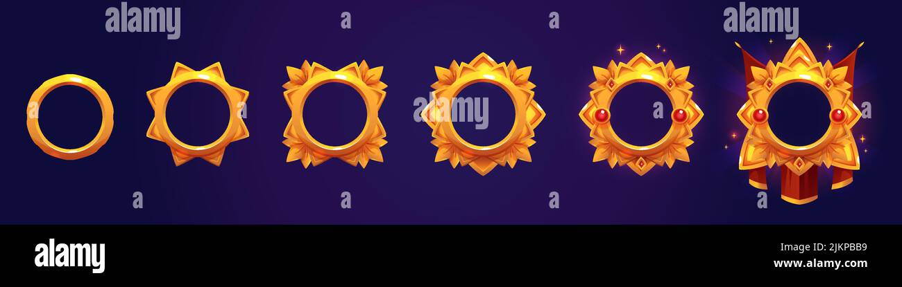 Rank frames, Ui game borders evolution wooden, golden metal with red ...