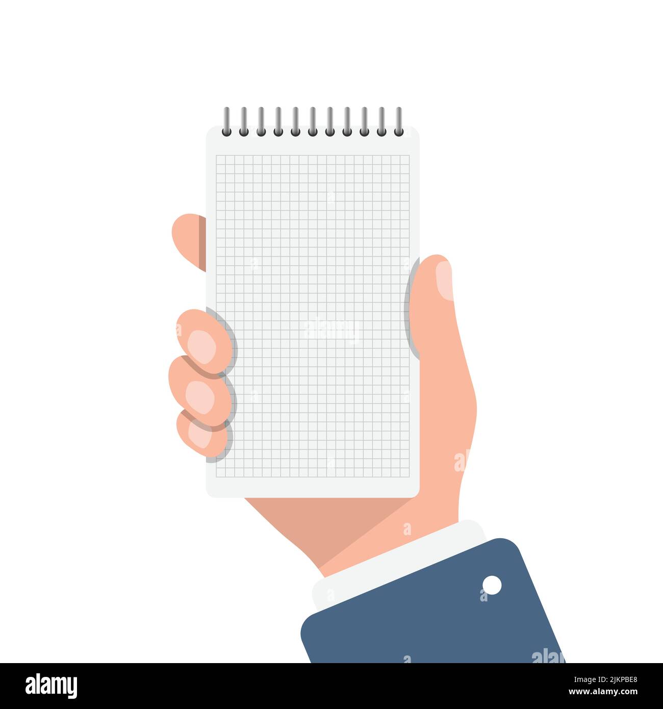 Notebook in hand illustration in flat style. Paper sheet vector ...
