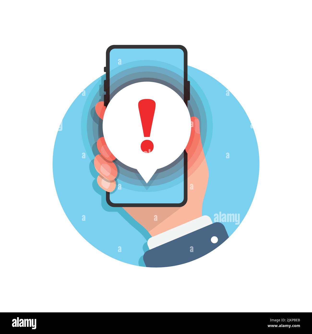 Phone notifications icon in flat style. Smartphone with exclamation ...