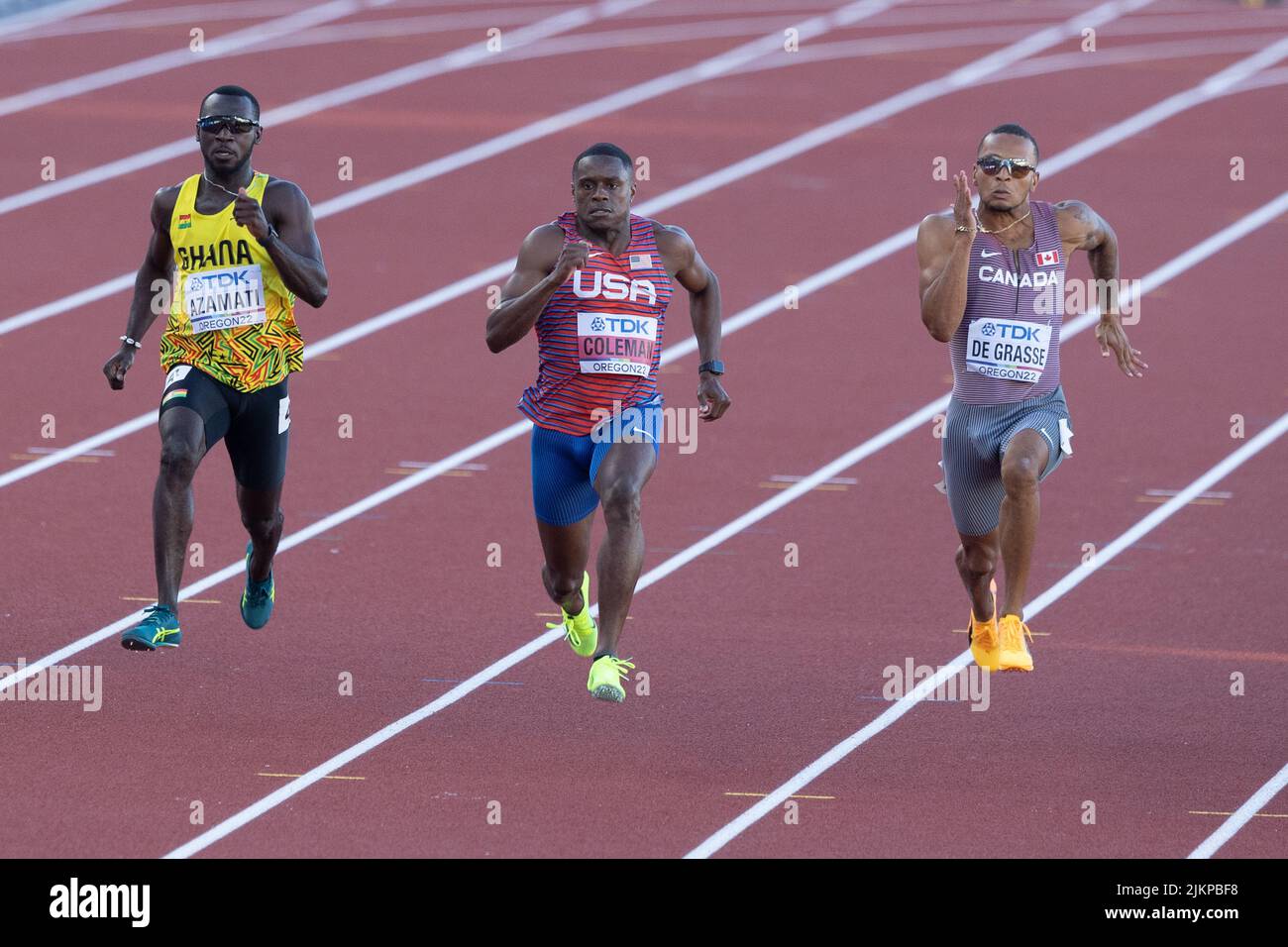 Benjamin Azamati (GHA), Christian Coleman (USA), and Andre De Grasse ...