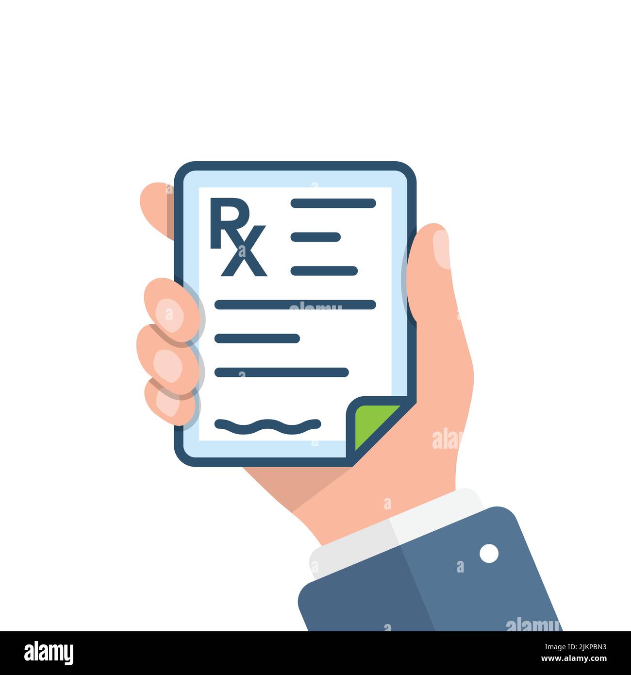 Medical prescription pad in hand illustration in flat style. Rx form ...