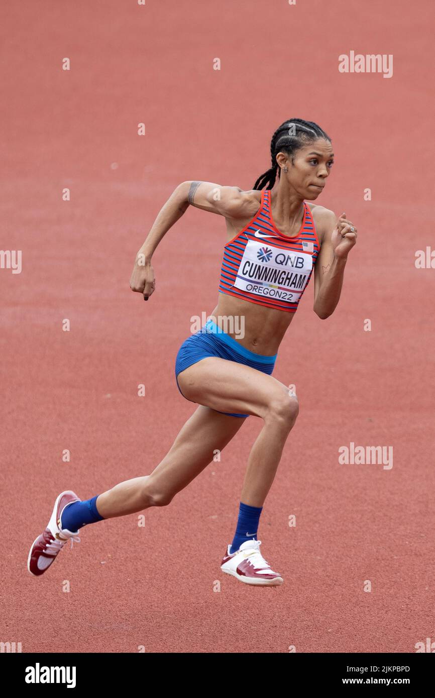Vashti Cunningham (USA) approaches the bar in the high jump ...