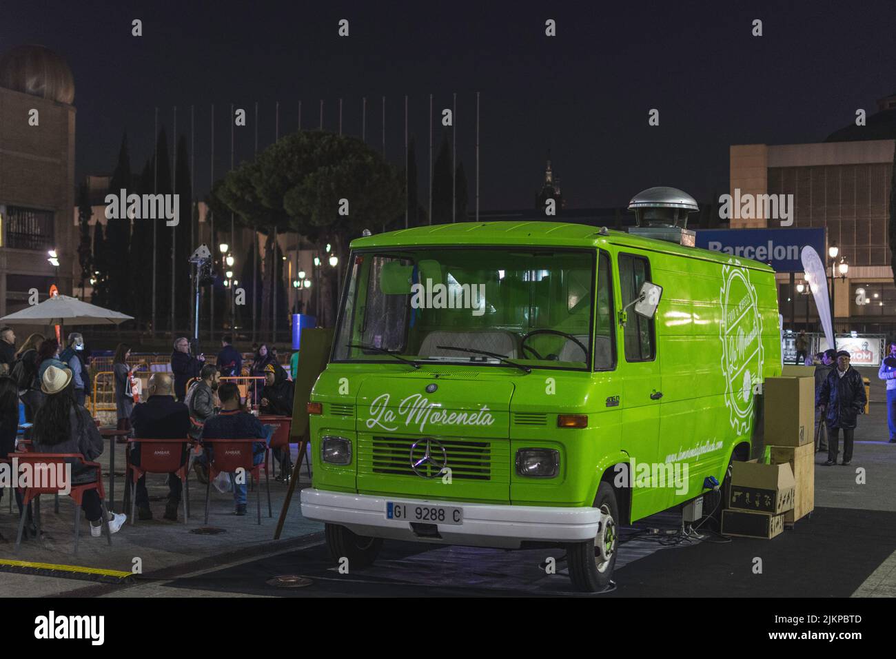 Old big green van parked in the city, Mercedes Benz 406D Stock Photo ...