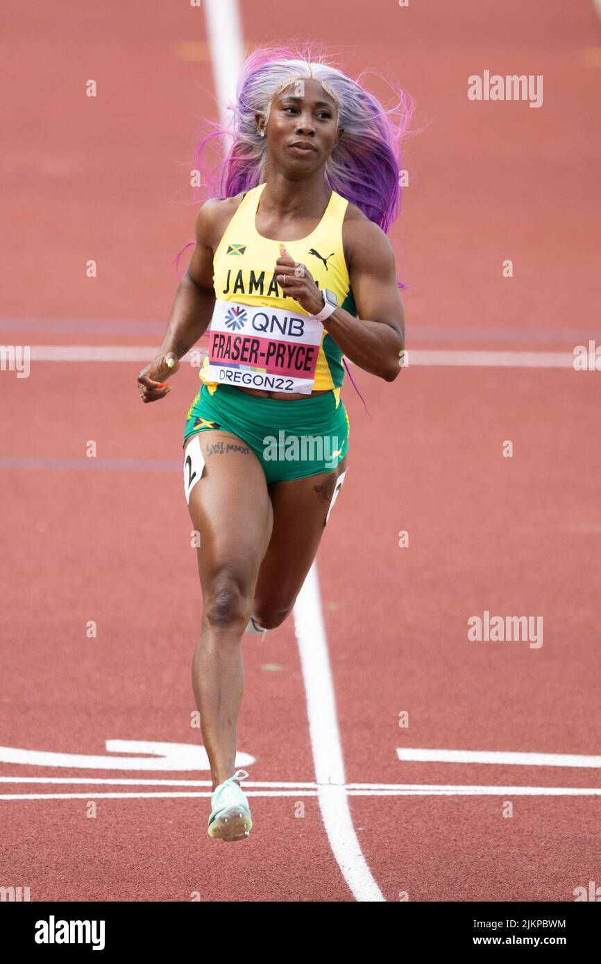Shelly-Ann Fraser-Pryce (JAM) runs 10.87 in round one of the 100 meters ...