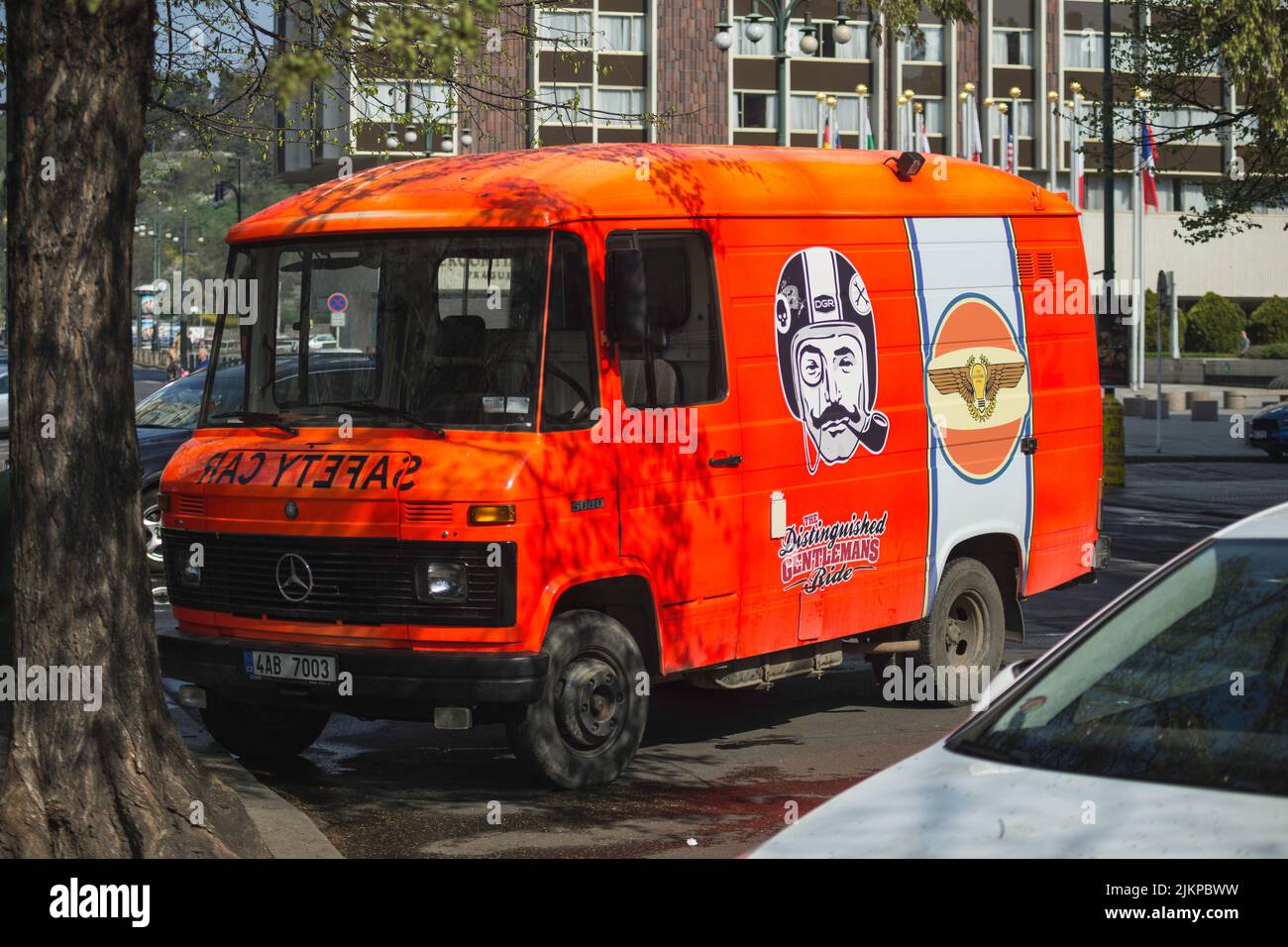 Old van parked in the city, rare modified model Mercedes Benz 580D ...