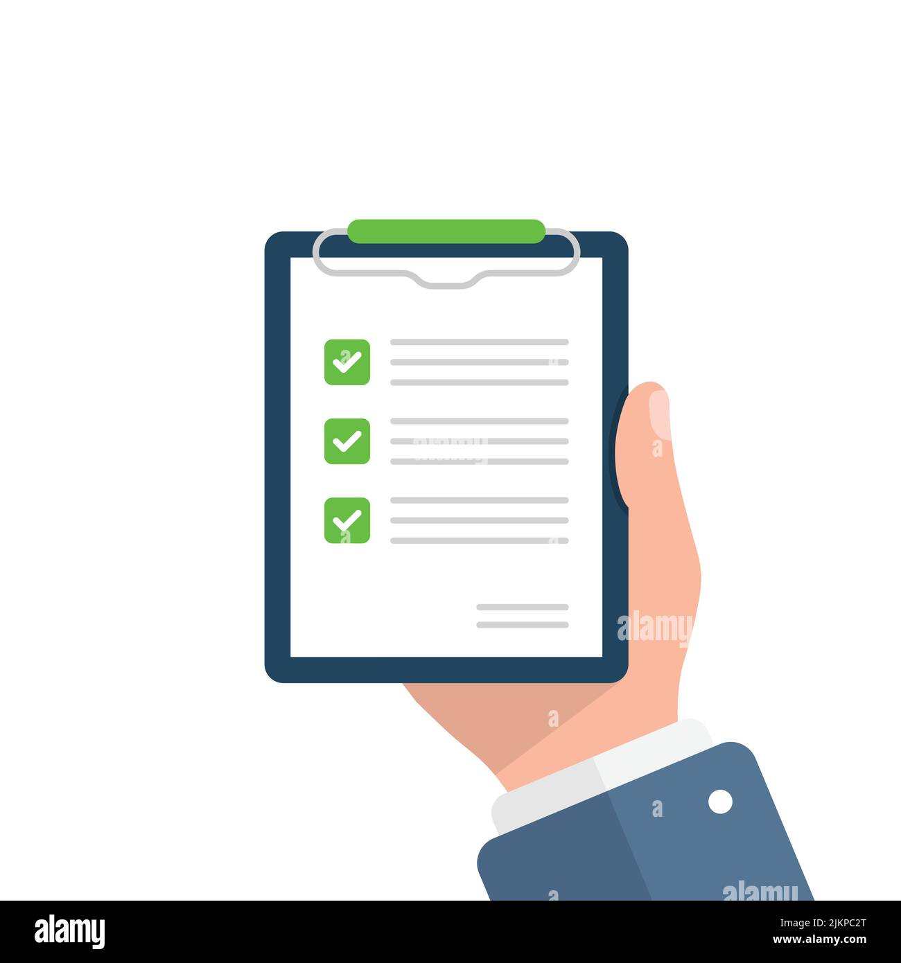 Contract document in hand illustration in flat style. Report vector ...