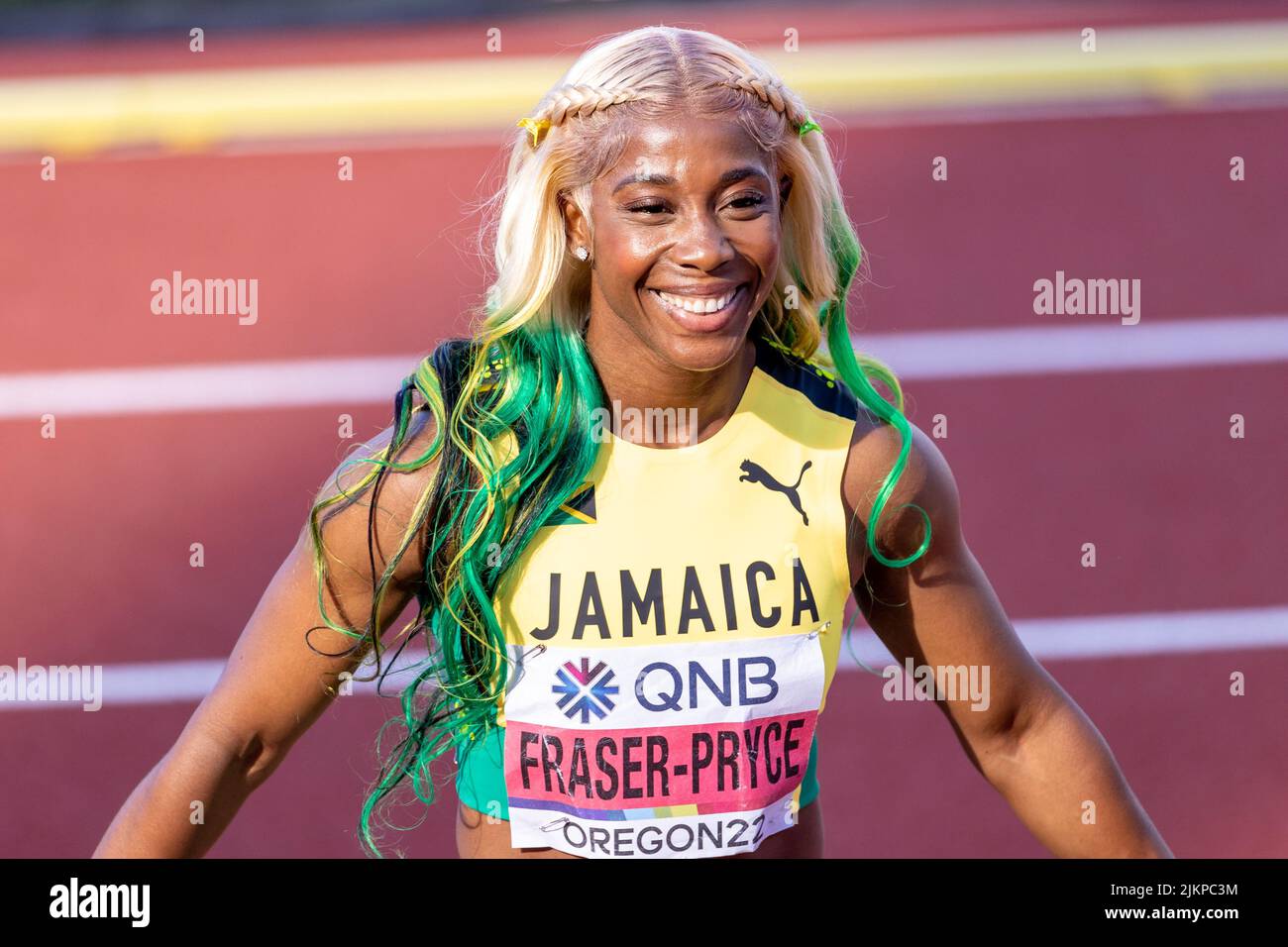 Shelly-Ann Fraser-Pryce (JAM) is all smiles after qualifying for the ...