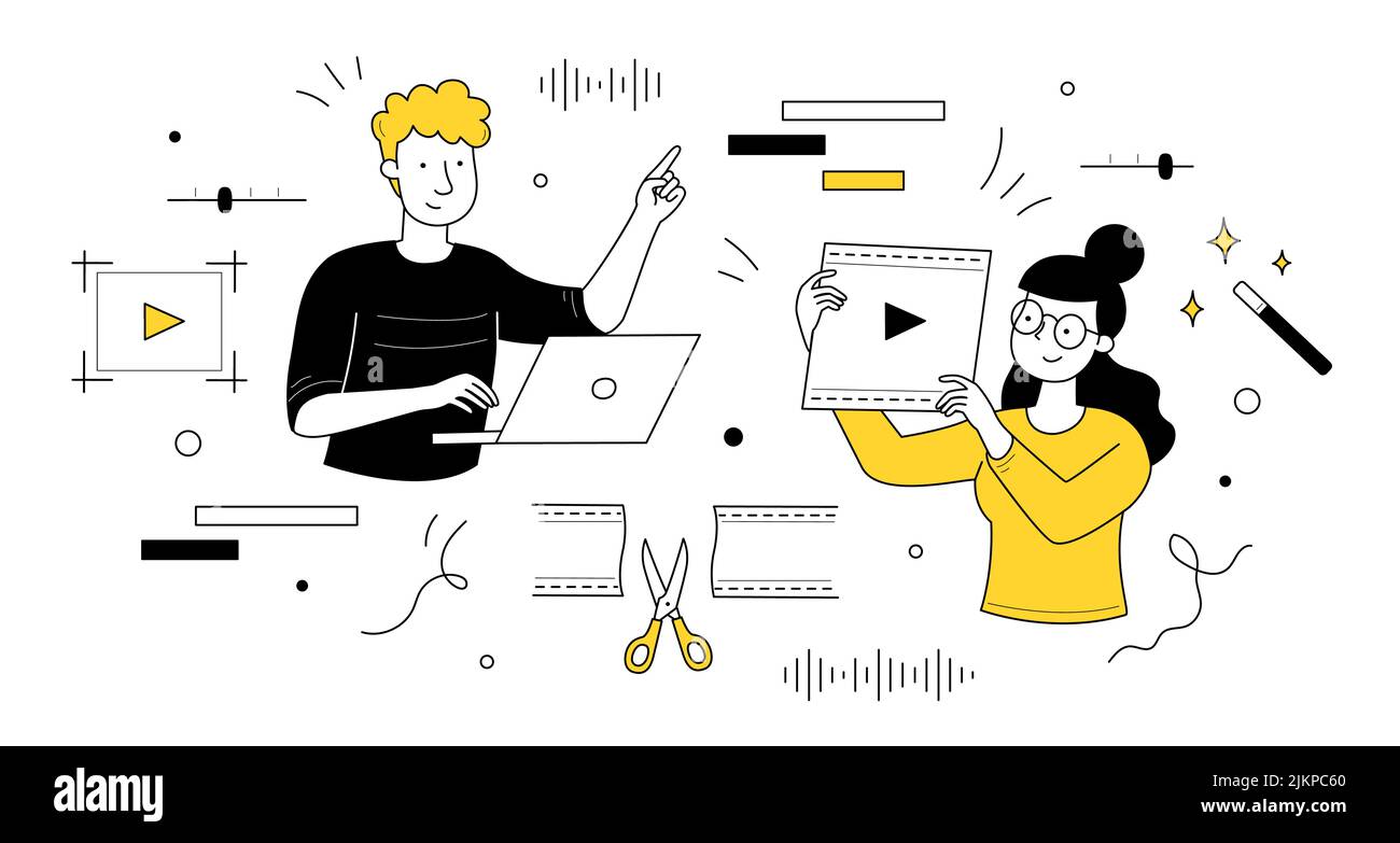 Video editing doodle concept. Motion designer or animator holding film ...