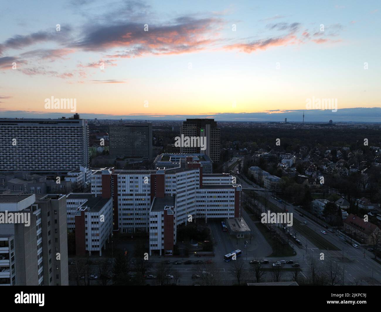 An aerial view of a sunset in Munich city Stock Photo - Alamy