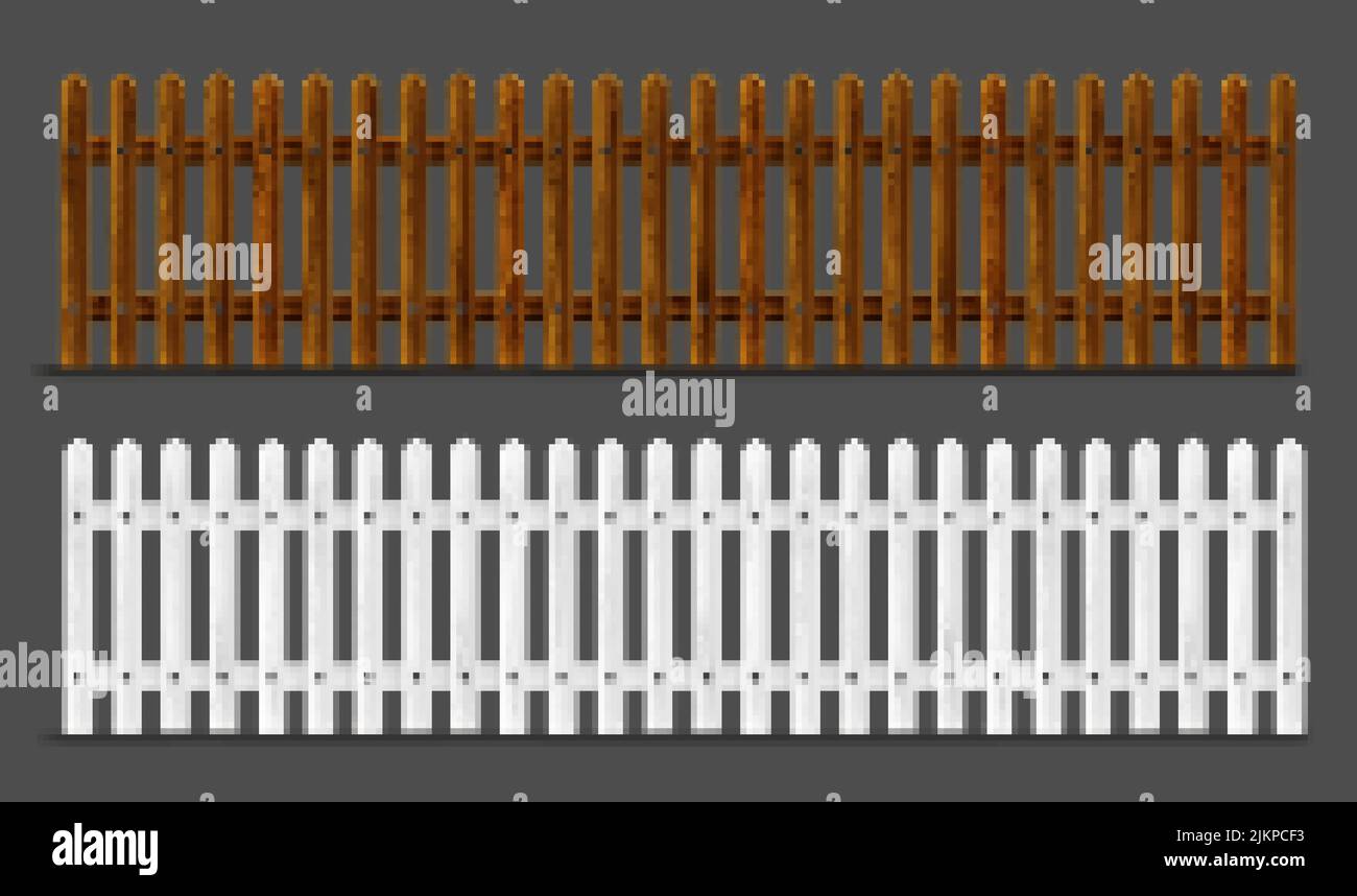 Wooden fence, palisade, stockade or balustrade with pickets. Brown and ...