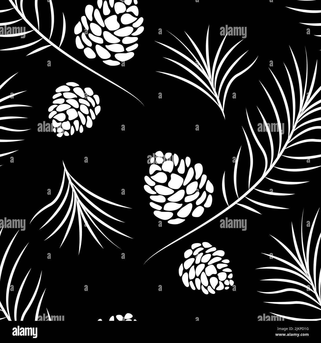 Pine branch and cone. Simple symbolic vector drawing. Seamless pattern ...