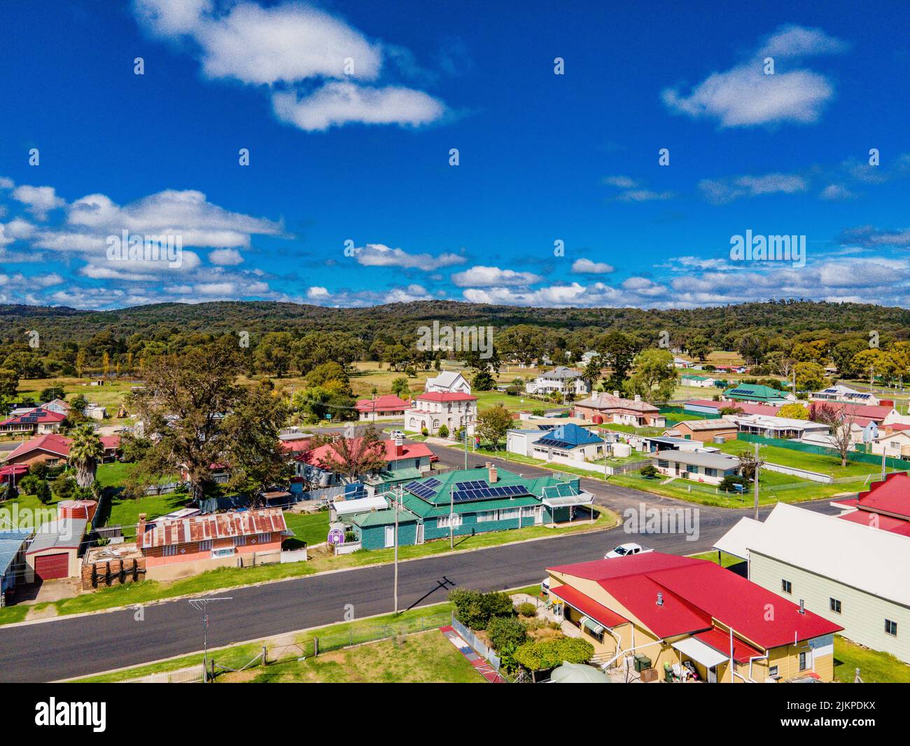 An aerial shot of the beautiful neighborhoods of Emmaville, Australia ...