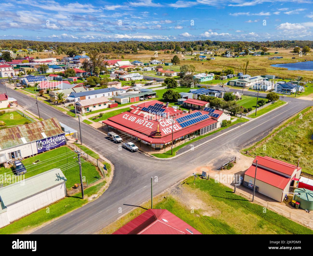 An aerial shot of the colorful neighborhoods of Emmaville, Australia ...