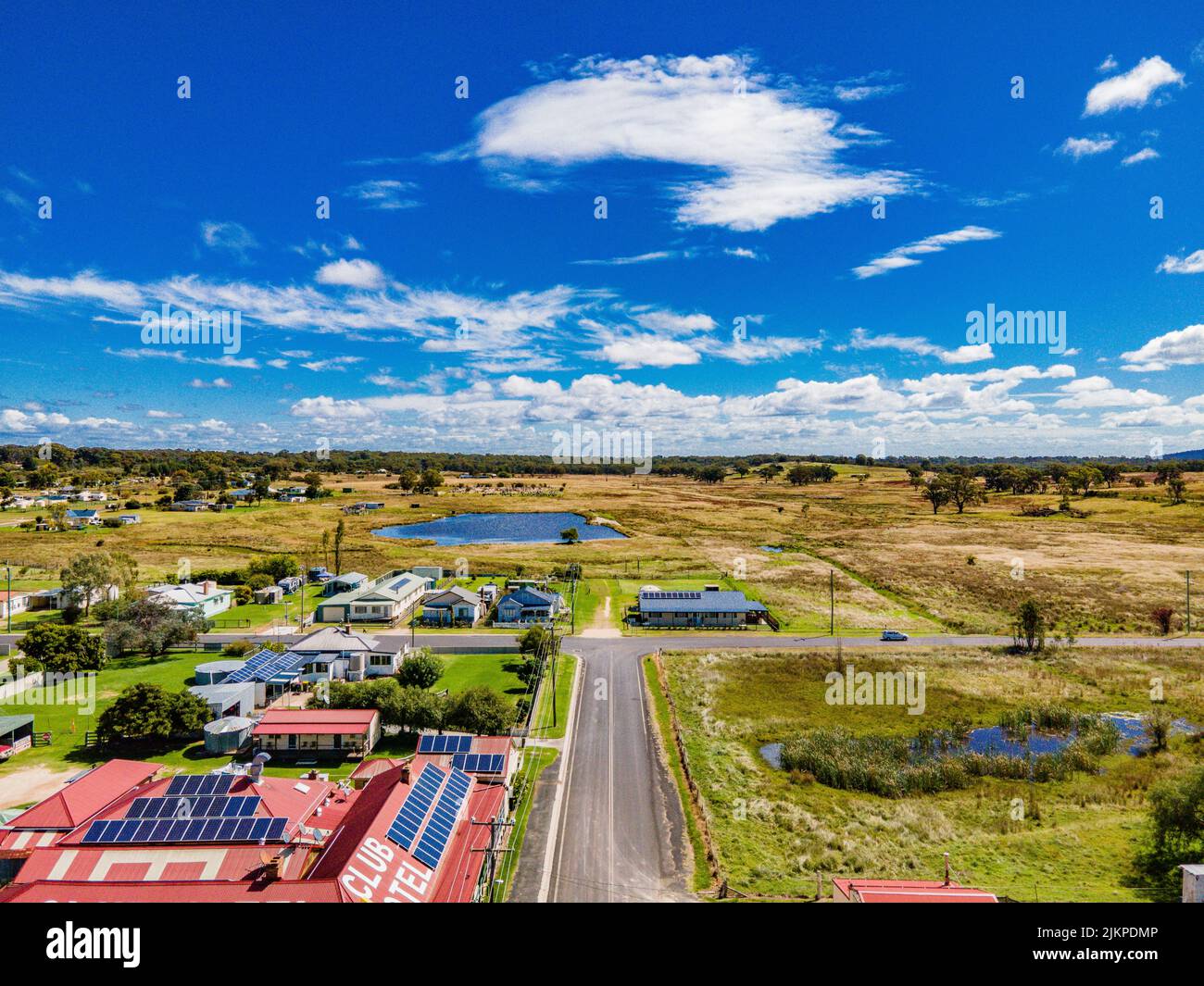 An aerial view of the beautiful lush fields of Emmaville, Australia ...