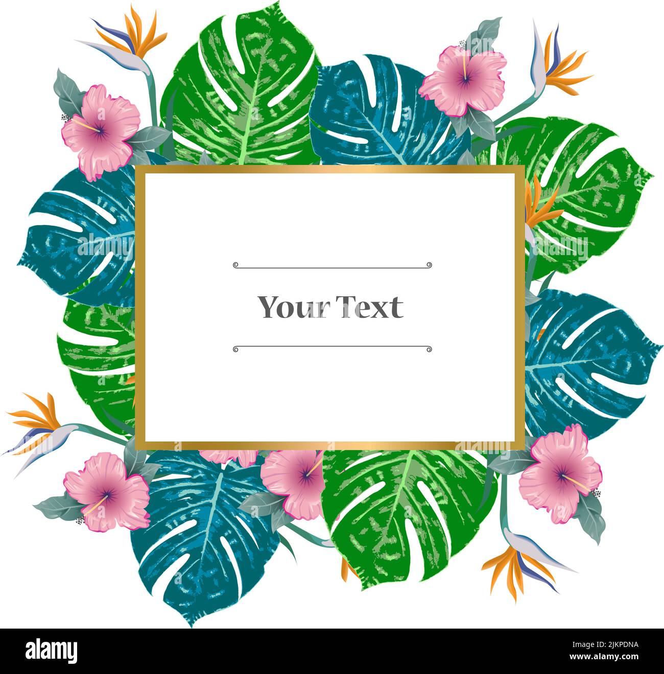 Summer Vibes. Summer green tropical flyer design . Frame design. Copy ...