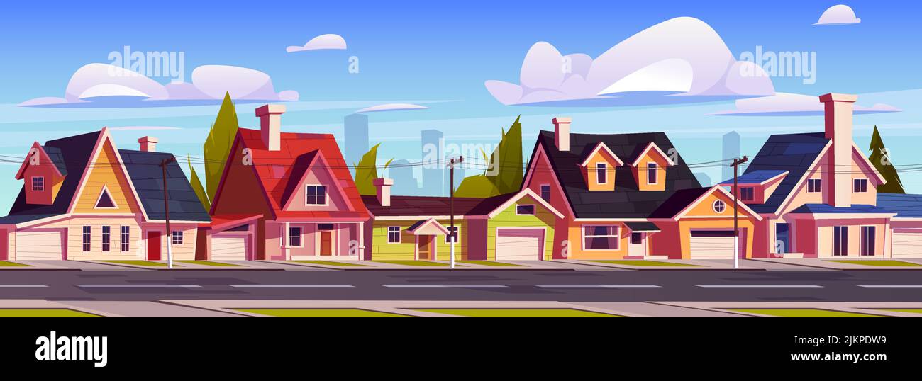 Suburb houses, suburban street with residential cottages and city ...