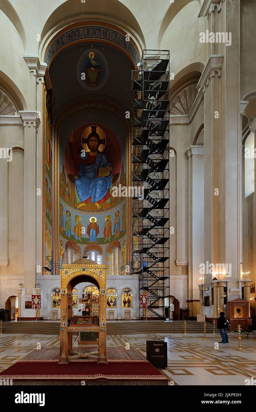 Interior of the Holy Trinity Cathedral known as Sameba of Tbilisi ...