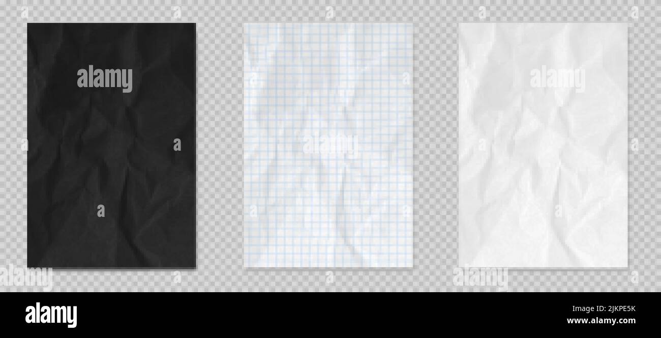 Crumpled paper effect, flyers, texture, posters. Black, white and ...