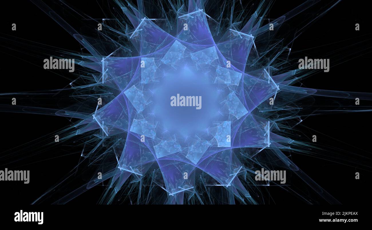 Digital Render beautiful, exquisite blue fractal patterns rotating ...
