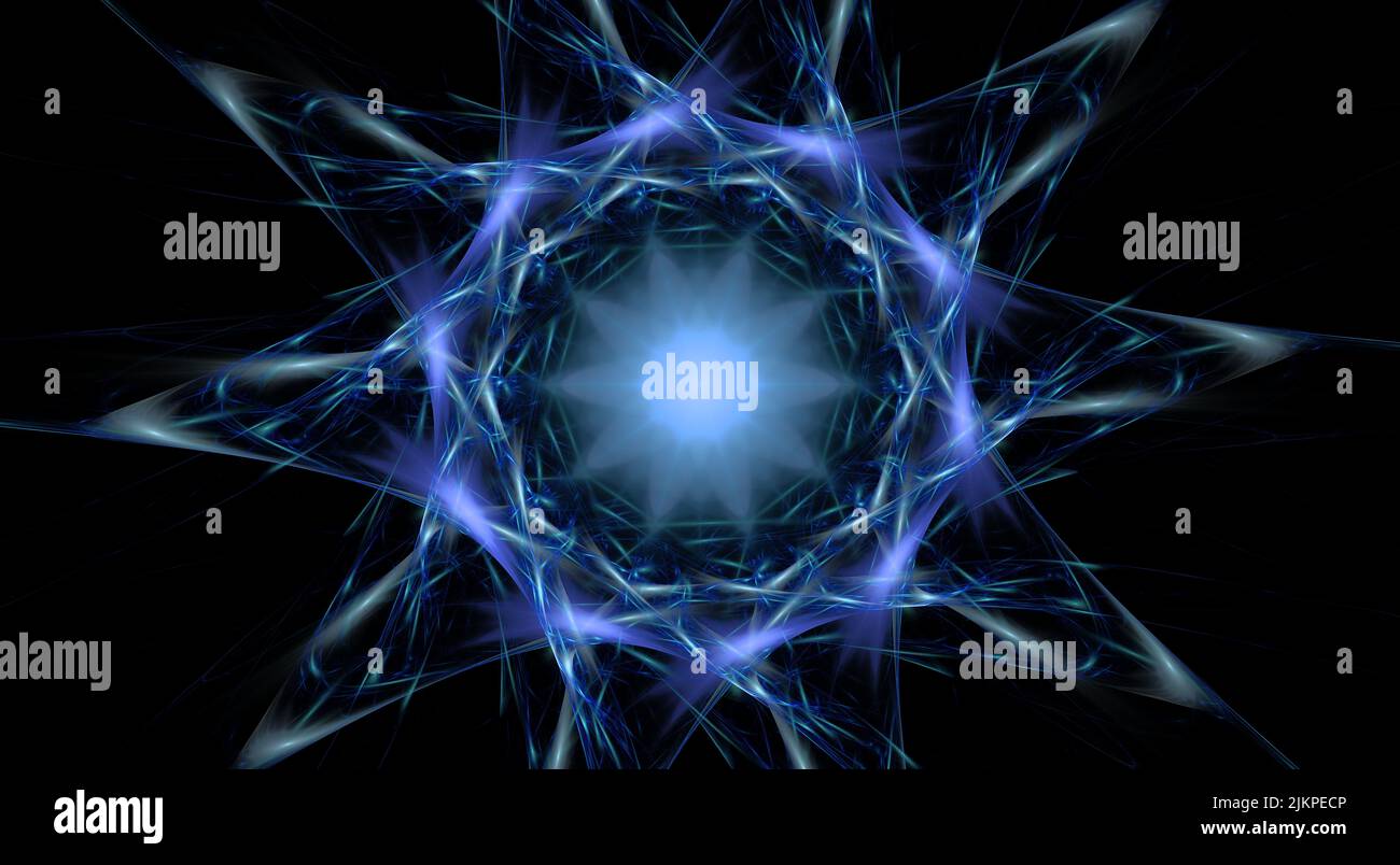 Digital Render beautiful, exquisite blue fractal patterns rotating ...