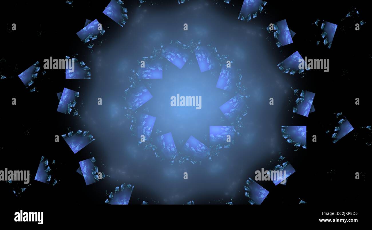 Digital Render beautiful, exquisite blue fractal patterns rotating ...