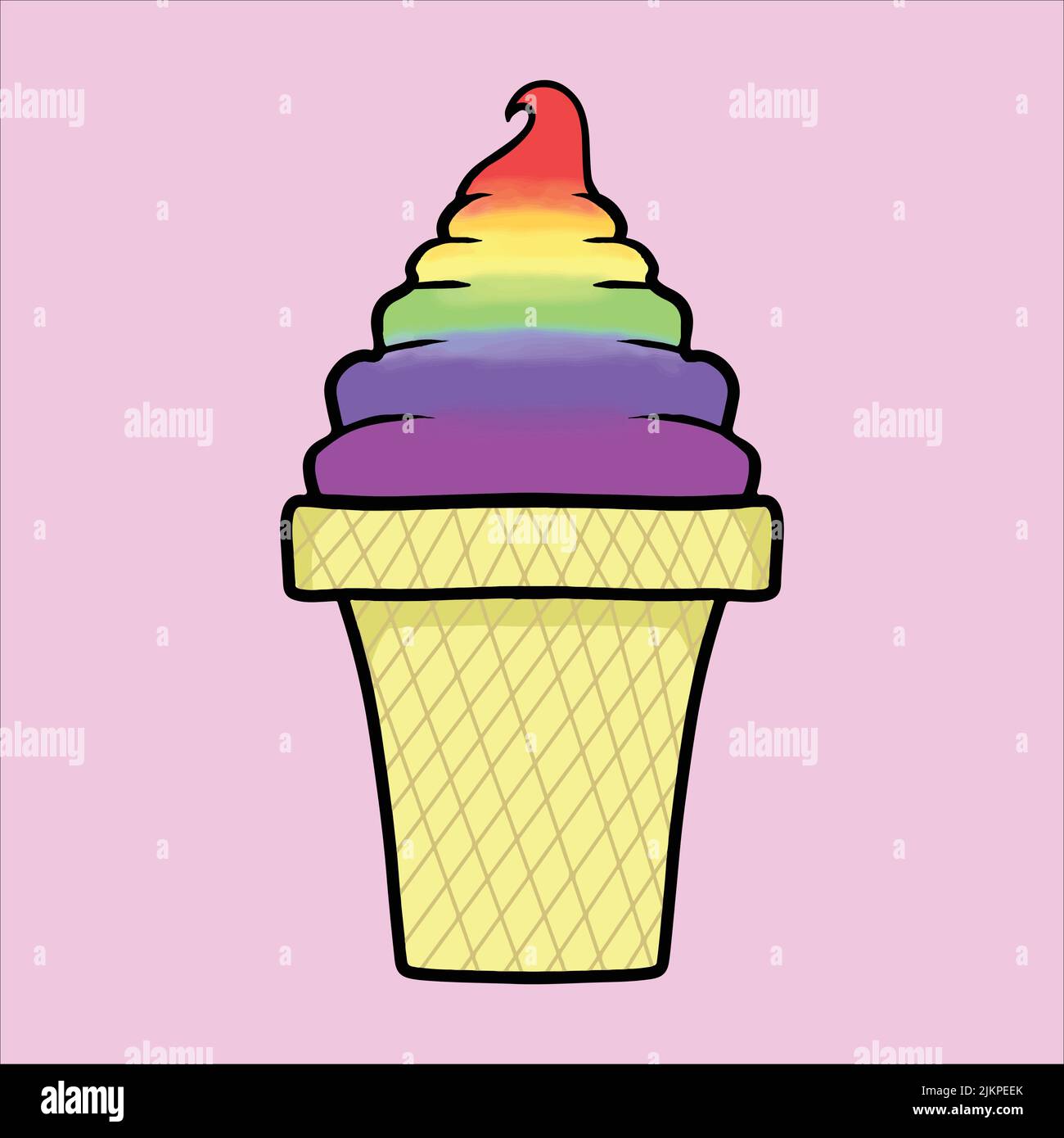 Rainbow Colored Waffle Cone Ice Cream Illustration Celebrating Pride