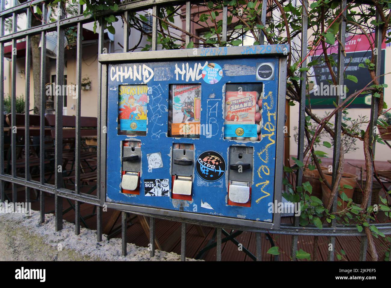 Vending machine smeared with graffity in Frankfurt Germany Stock Photo ...