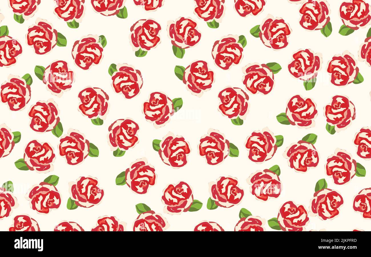 Spring colorful vector illustration with pink roses. Cartoon style ...