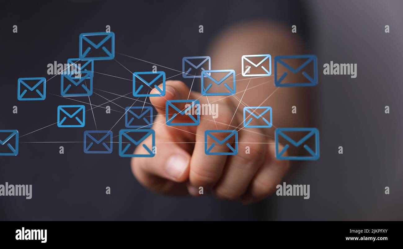 a 3d concept of Abstract virtual postal envelopes sketch on blurry ...