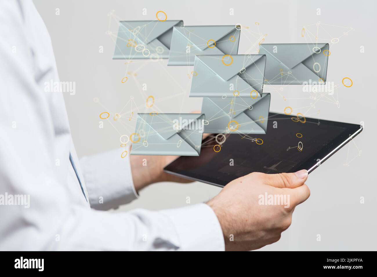 a 3d rendering of Abstract virtual postal envelopes sketch on blurry ...