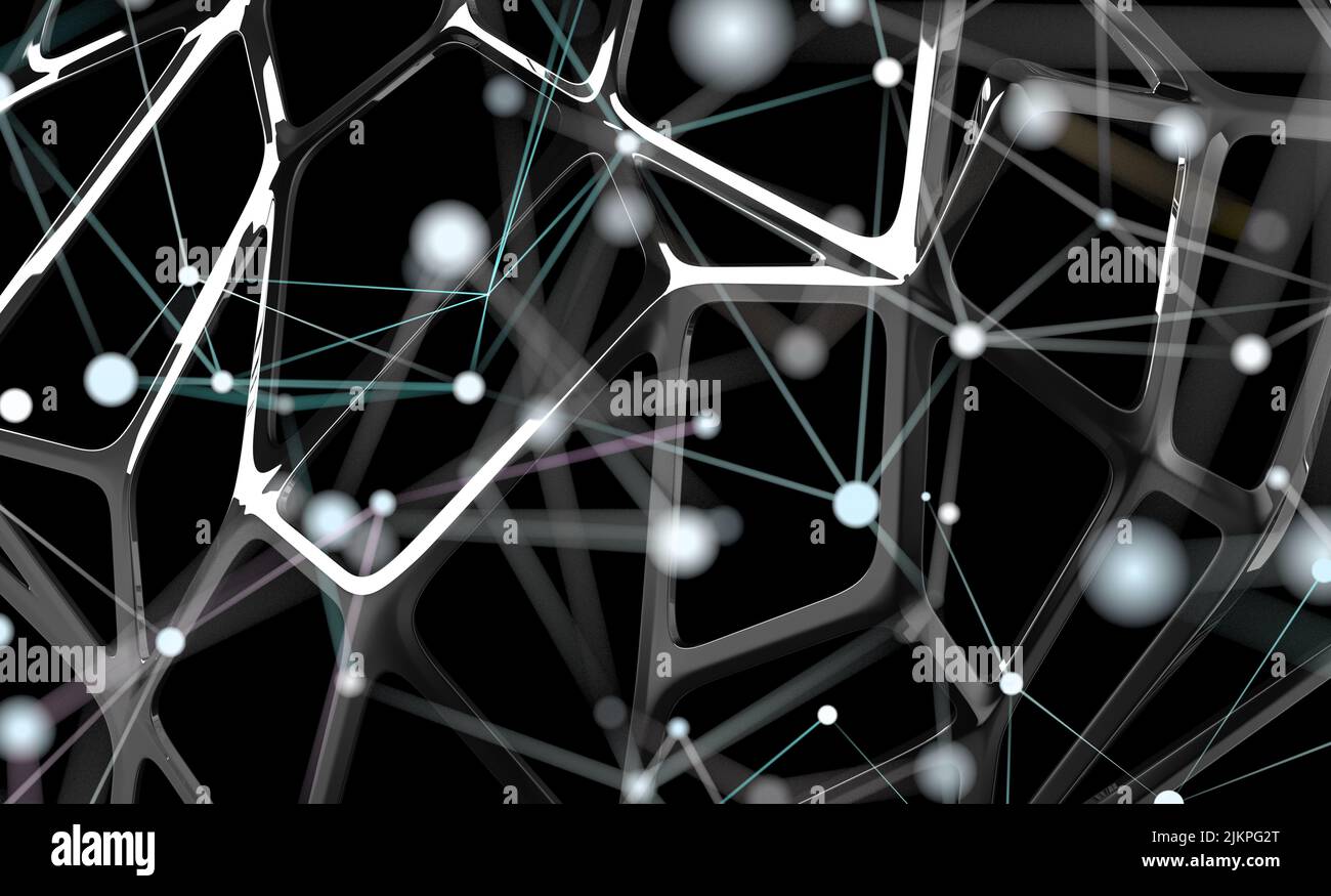 A neural network 3D illustration. Big data and cybersecurity Stock ...