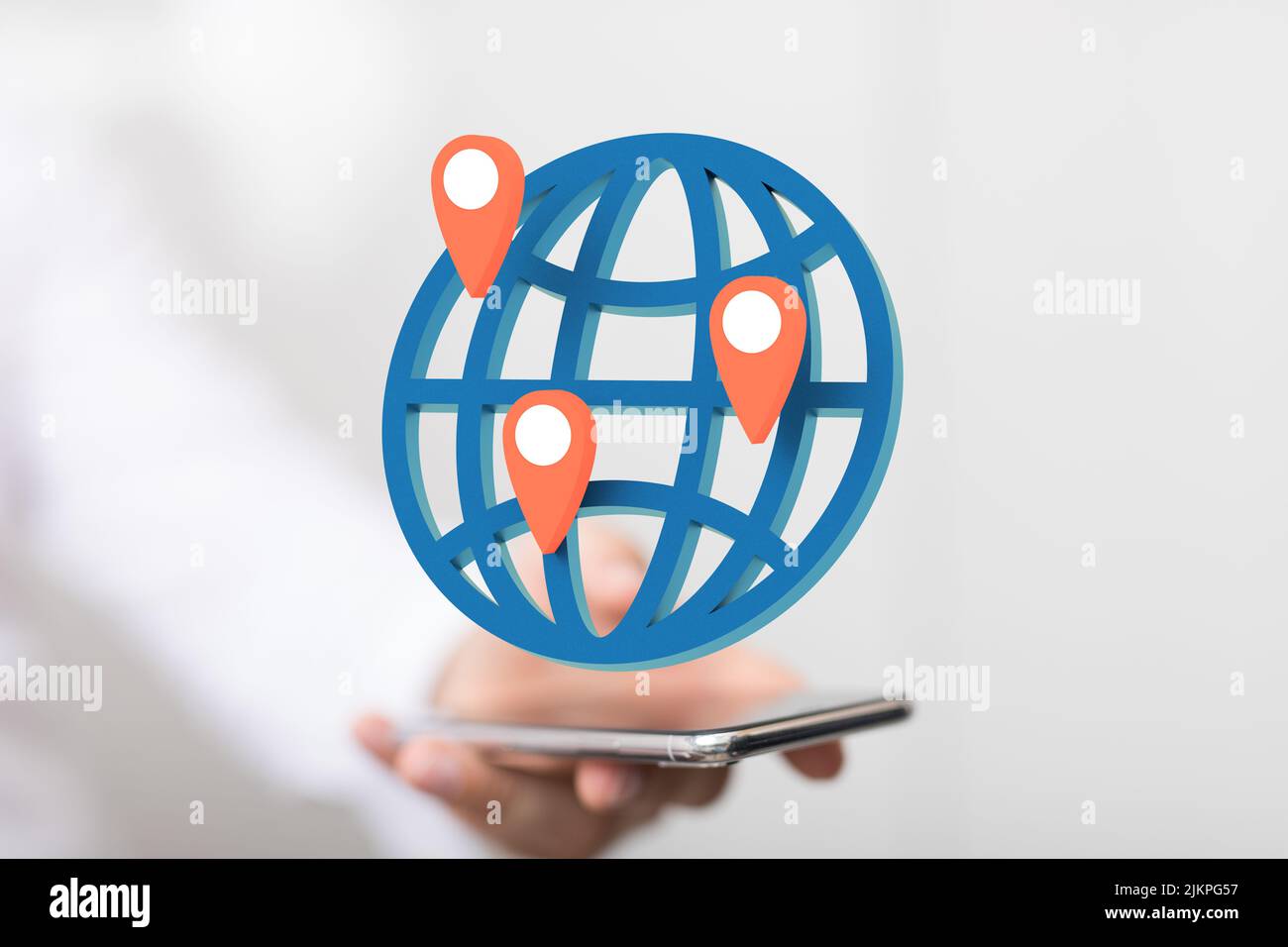 A global world network and telecommunication on earth and Location pins ...