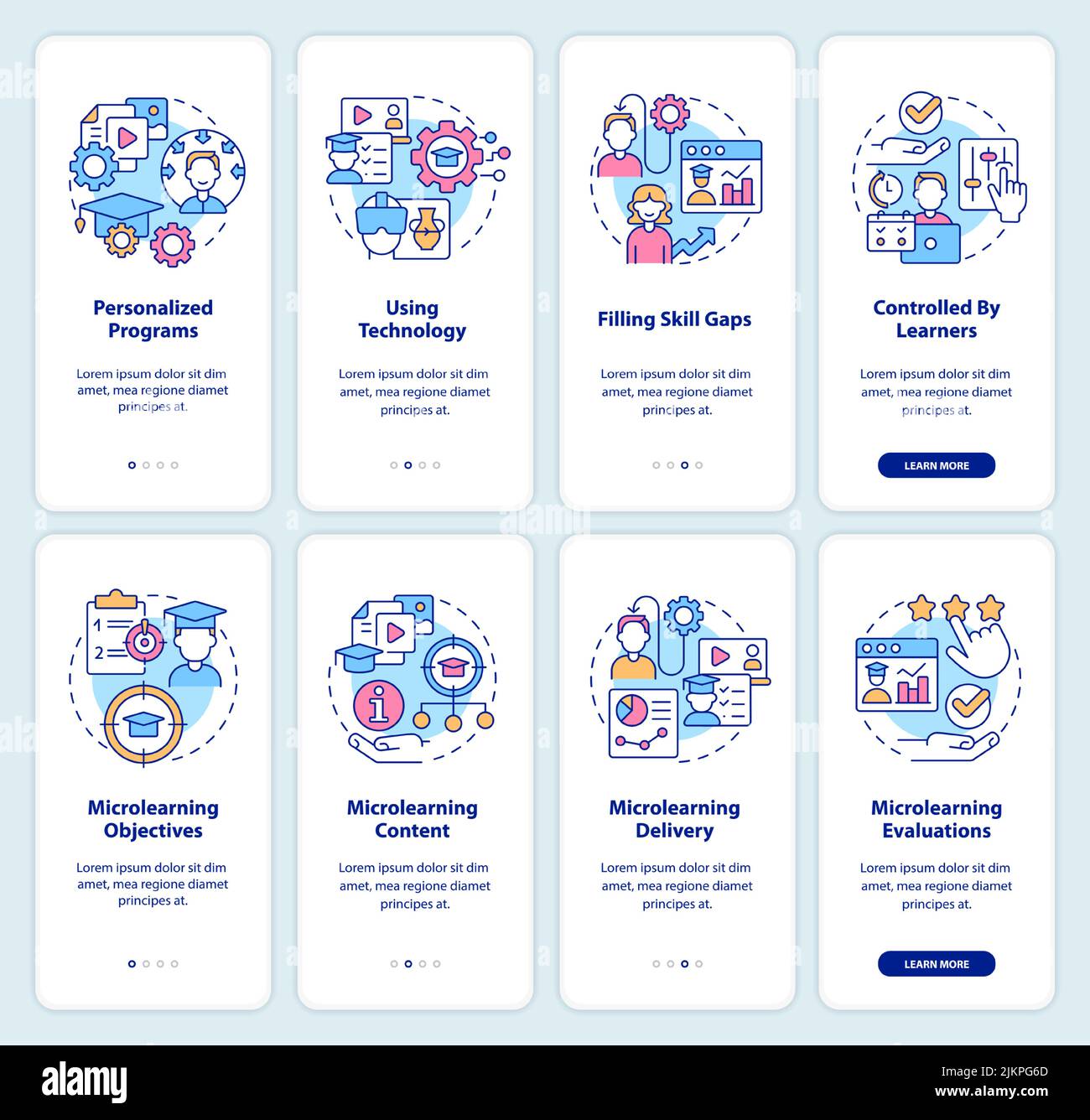 Microlearning Approach Onboarding Mobile App Screen Set Stock Vector