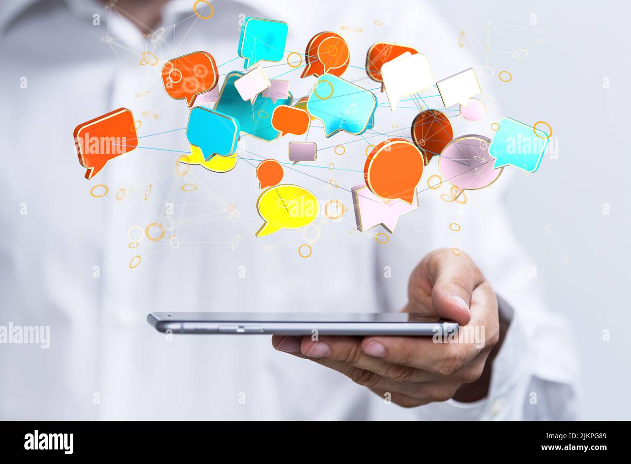 A hand holding using mobile phone with email icon on screen. Concept of ...