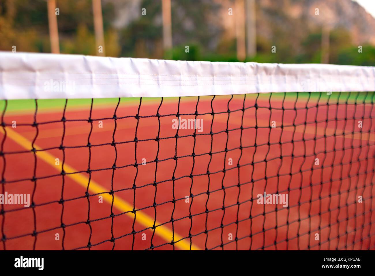 Lawn tennis court and net close up Stock Photo - Alamy