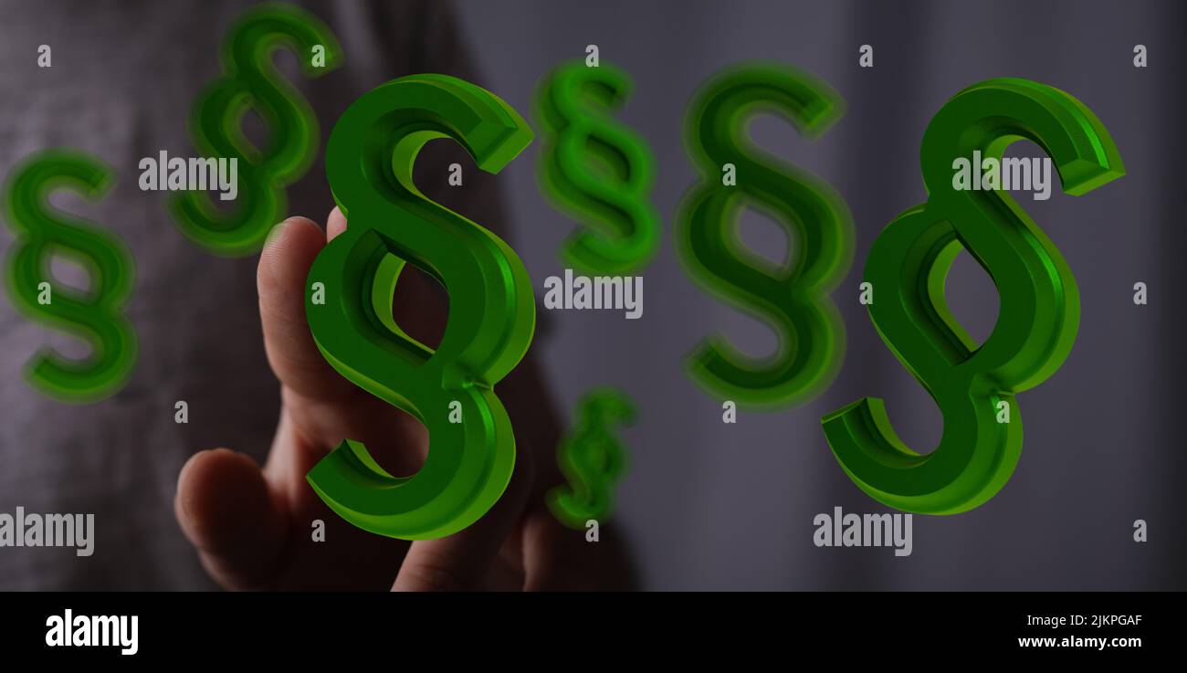 A person's hand showing green paragraph icons in front of it. Digital ...