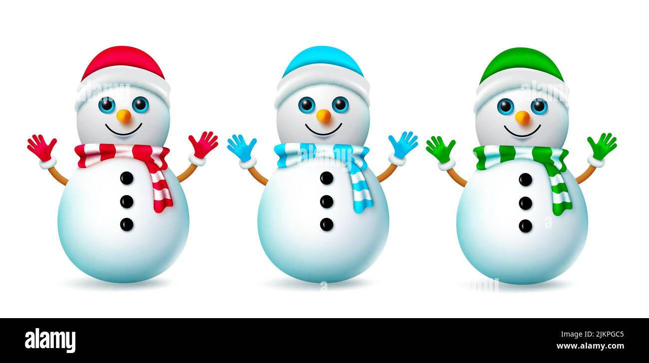 Christmas snowman character vector set. Christmas snow man 3d ...