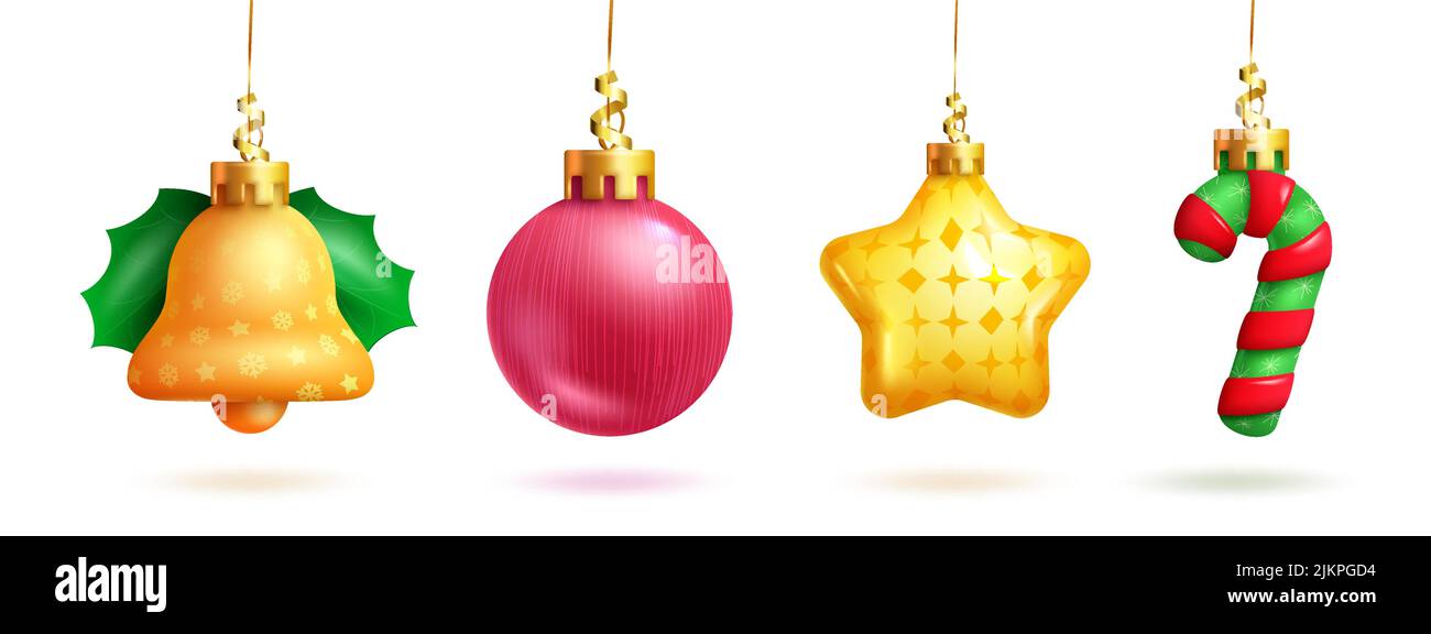 Christmas hanging decoration vector set. Christmas ball, star, candy ...