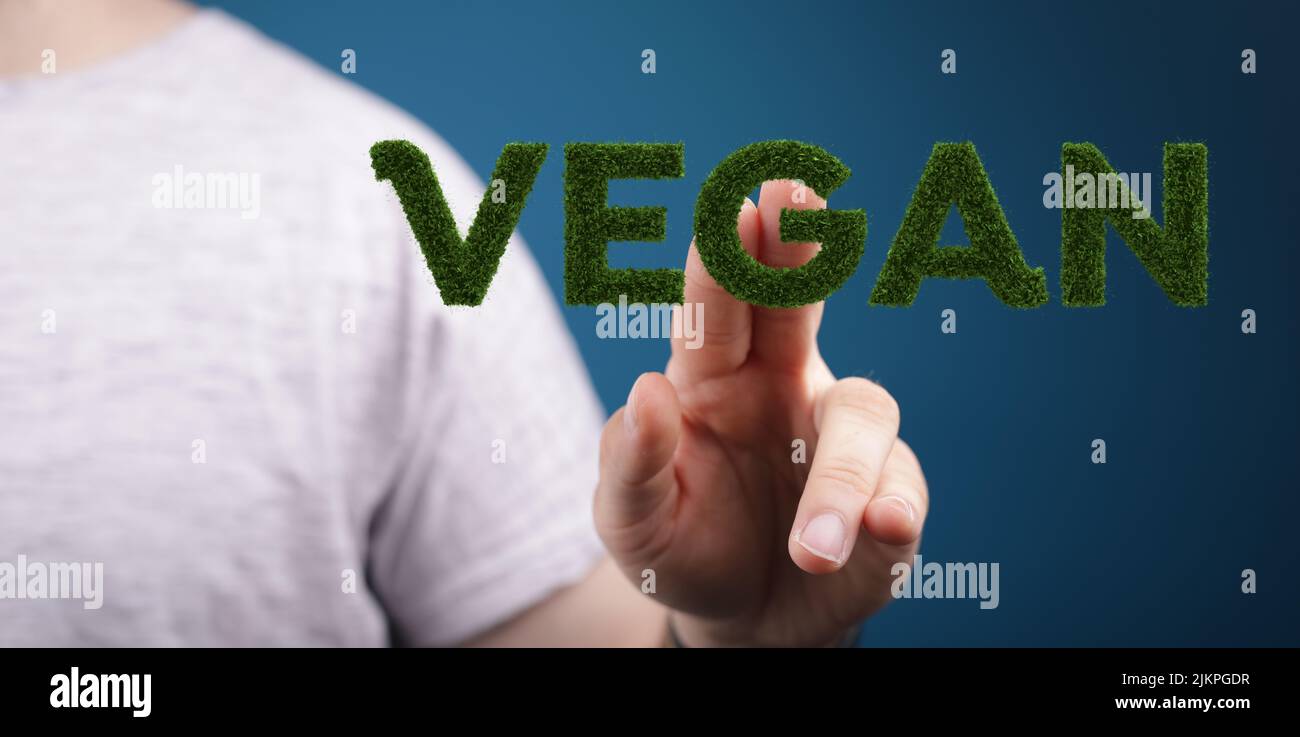 A person's hand showing illustrated Vegan in a presentation. Organic ...