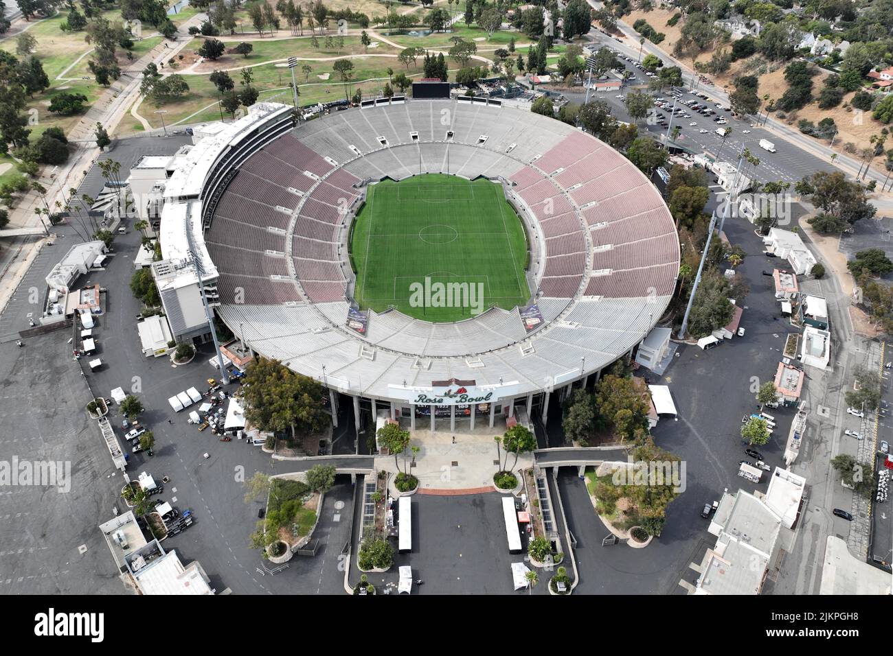 A general overall aerial view of the Rose Bowl stadium with ...